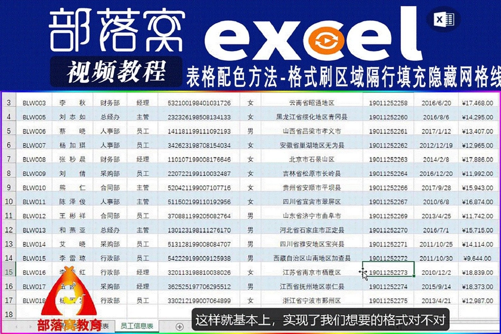 Excel表格配色方法视频:格式刷区域隔行填充隐藏网格线 凤凰网视频 凤凰网